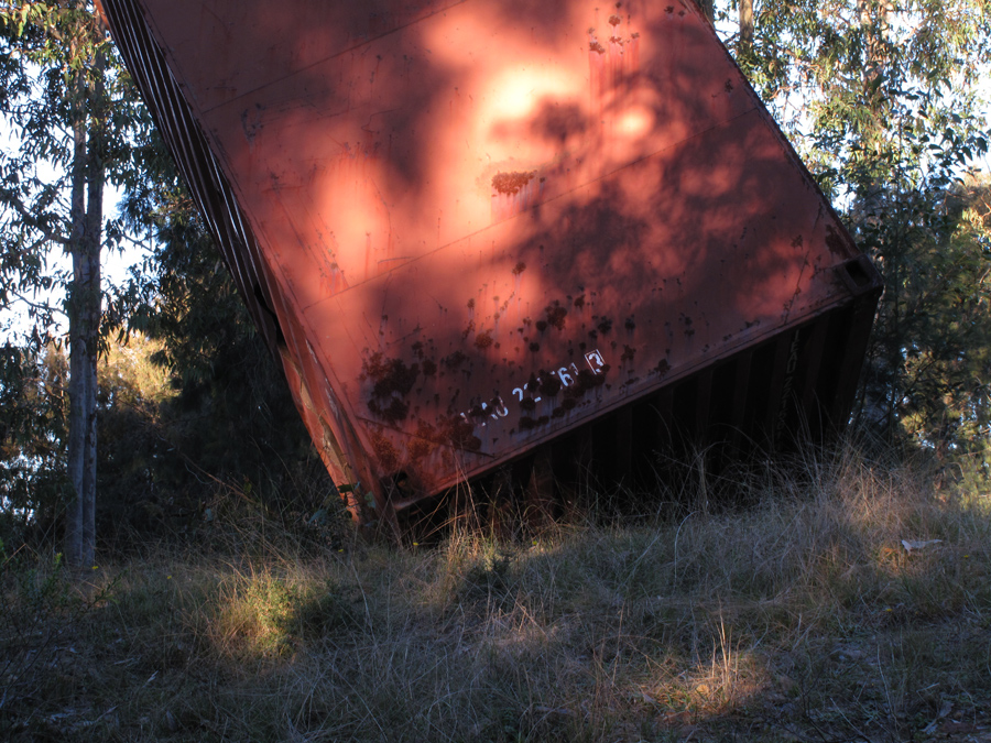 fallen temple freight shipping container art
