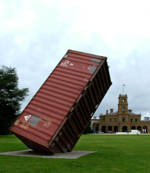 fallen temple freight shipping container art